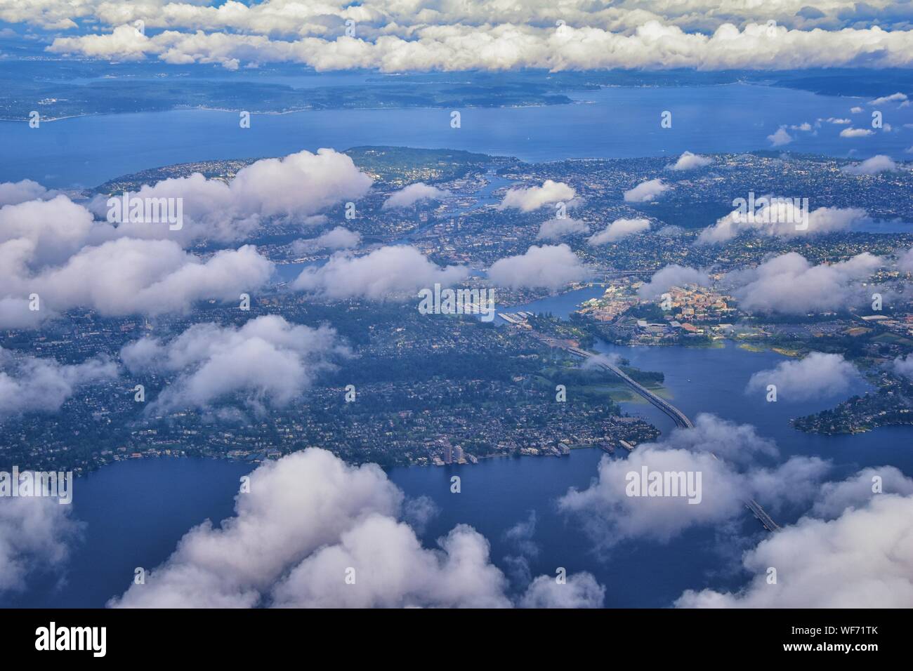 Seattle, Washington, 2019 Cityscape Aerial Panoramic View through ...