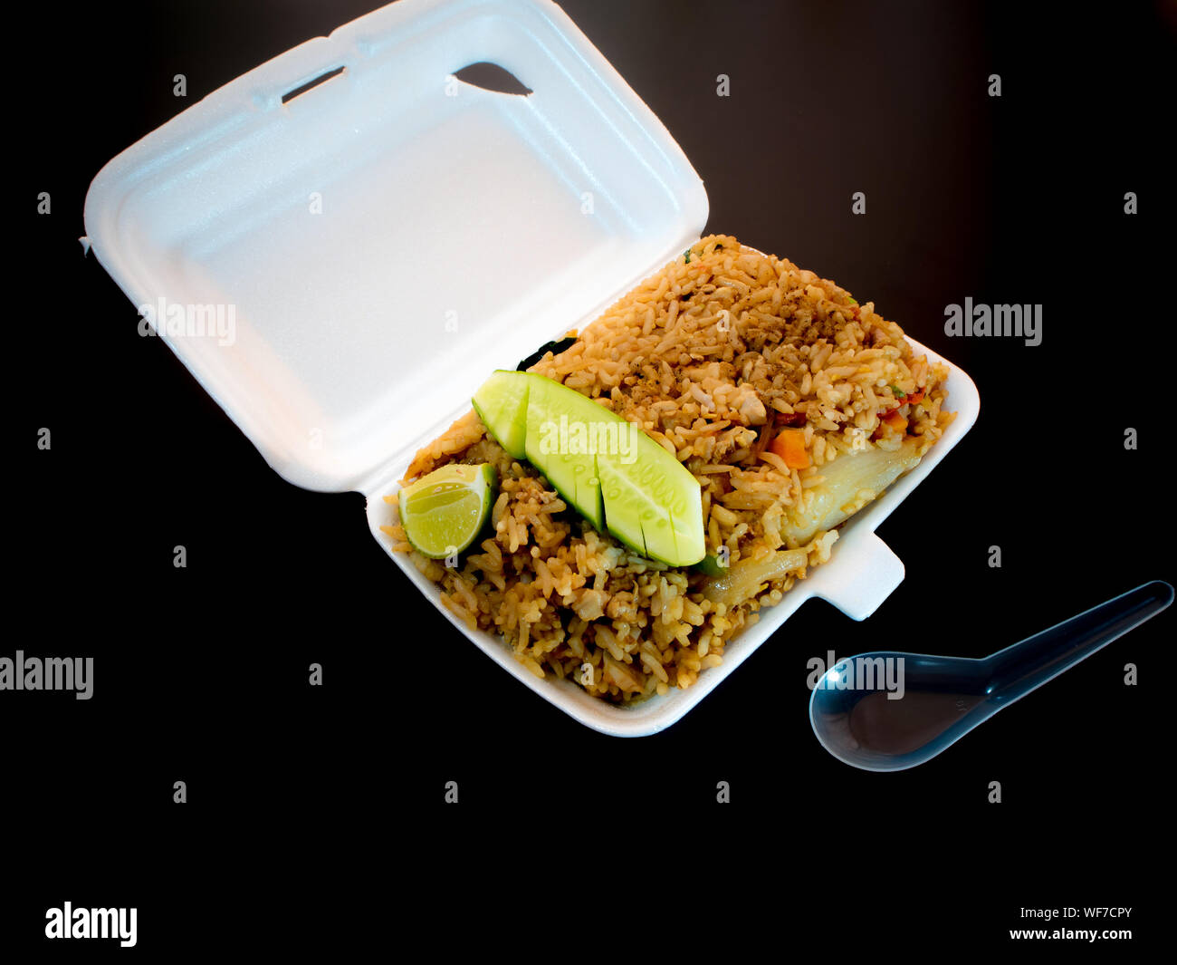 Fried rice in foam box / Food take home Stock Photo - Alamy