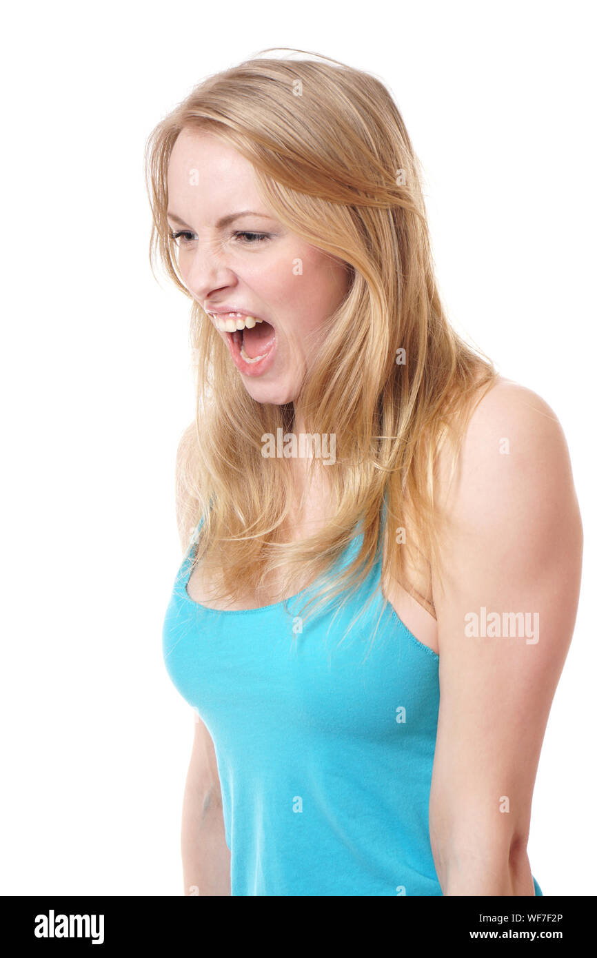 Side view young woman screaming hi-res stock photography and images - Alamy
