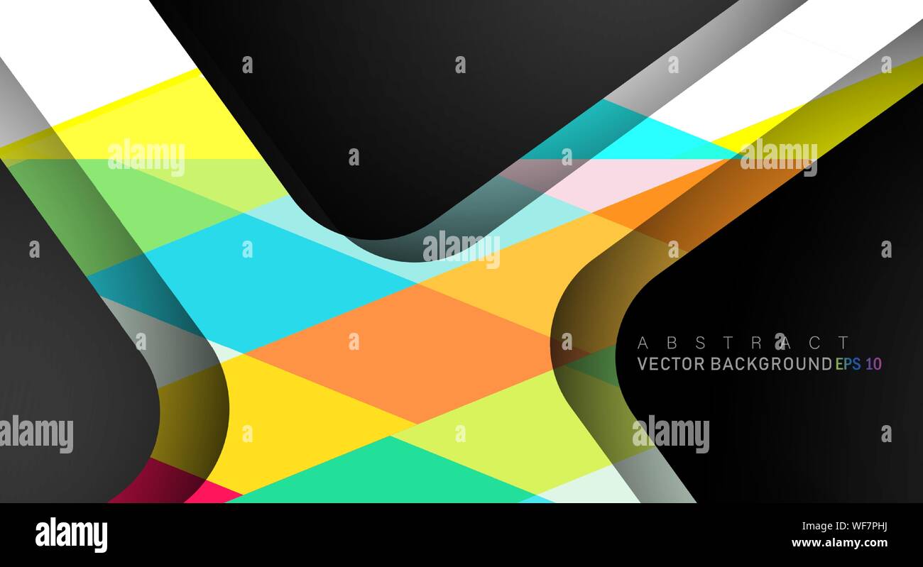 Colorful geometric vector backgrounds that overlap layers on black ...