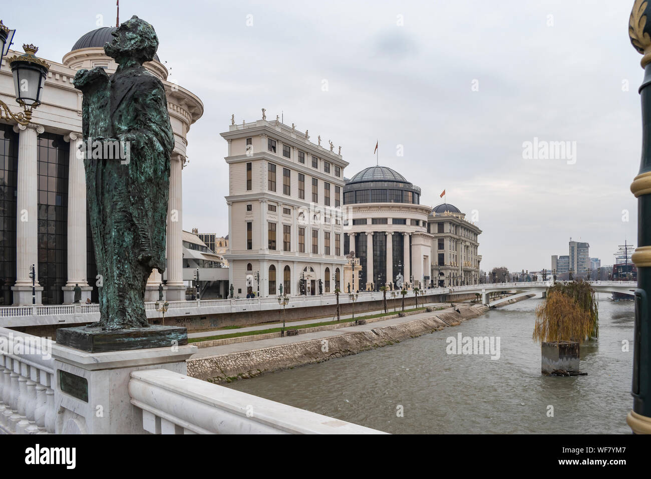 Skopje, North Macedonia - December 2018: View of Vardar river from the ...