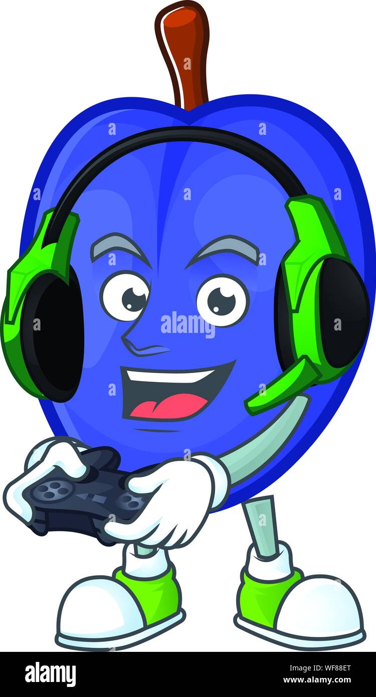 Gaming fruit prunes cartoon on white background Stock Vector Image ...