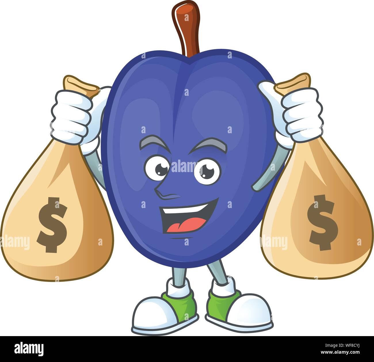 With money bag fruit prunes cartoon on white background Stock Vector ...