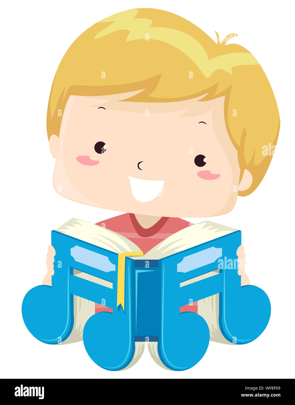 Illustration of a Kid Boy Reading a Book Shaped as a Music Note Stock ...
