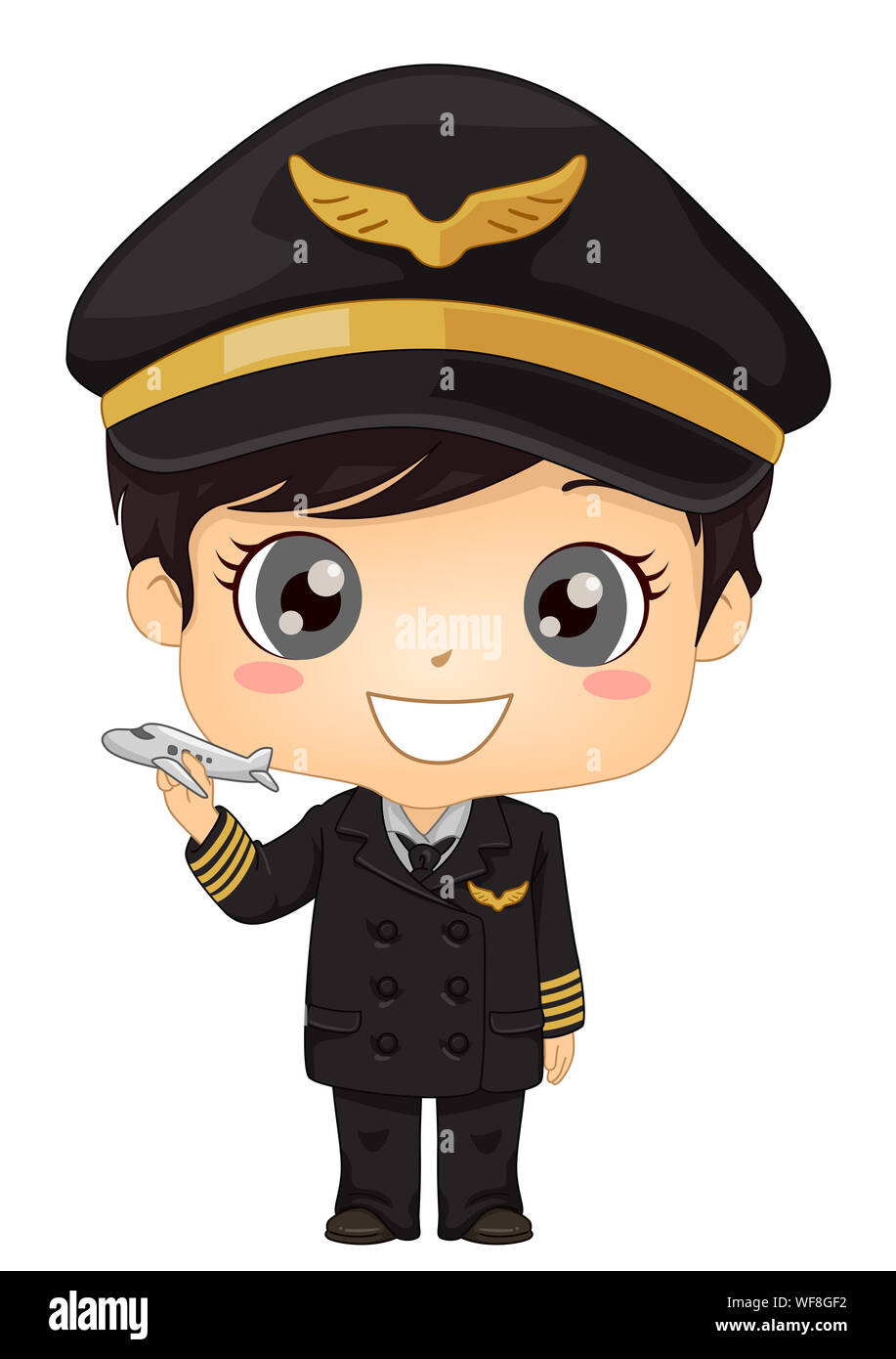 Illustration of a Kid Boy Wearing Pilot Uniform and Holding a Toy Plane ...