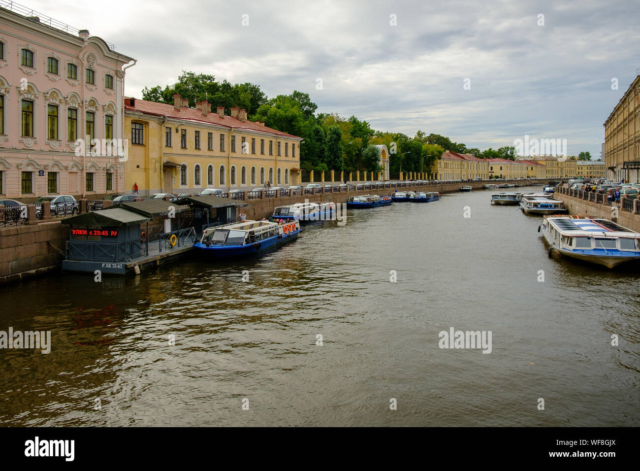 ST. PETERSBURG, RUSSIA - AUGUST 5, 2019: View of the Moyka River from ...