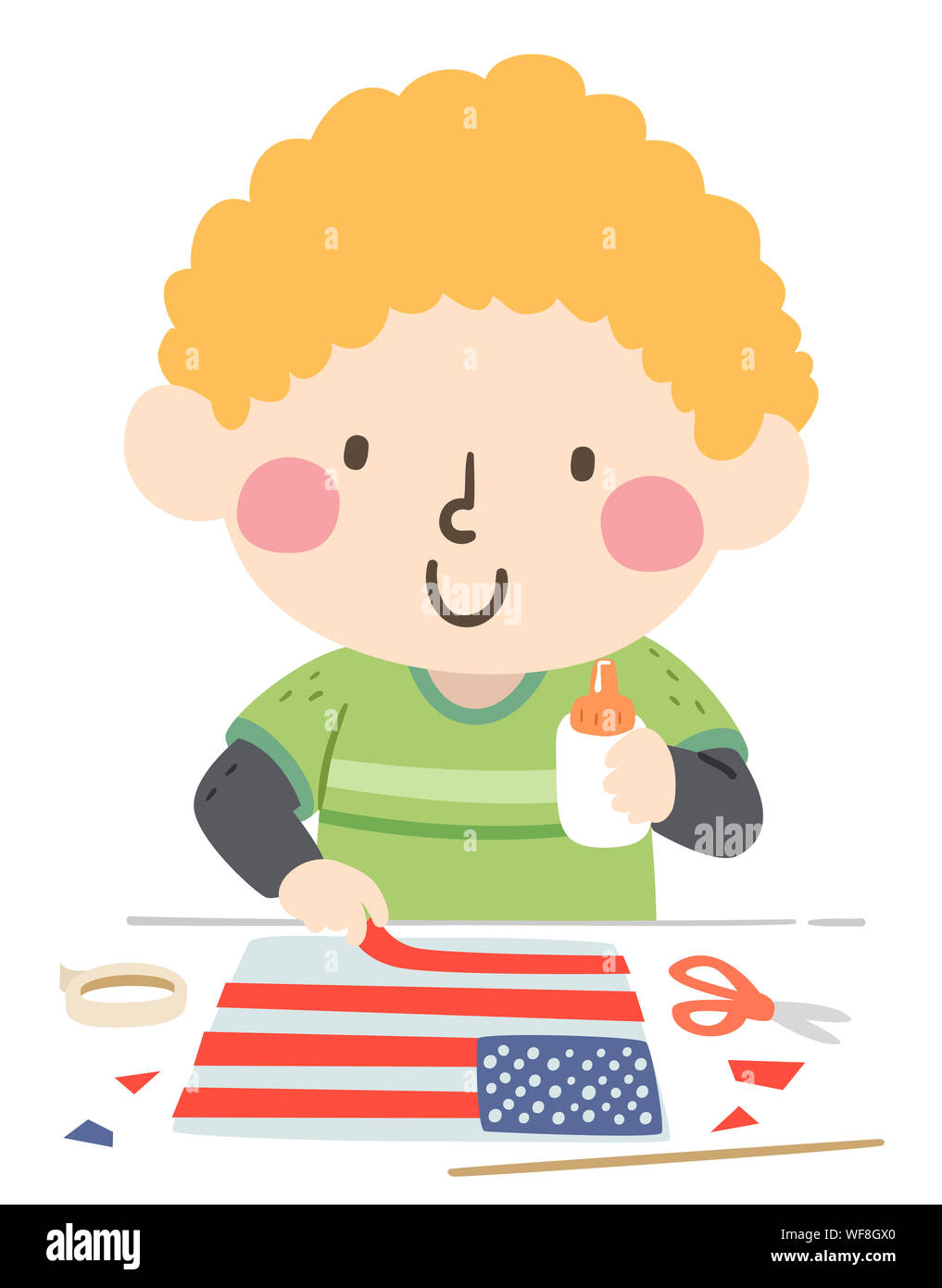 Illustration of a Kid Boy Making an American Flag on Flag Day, Holding ...