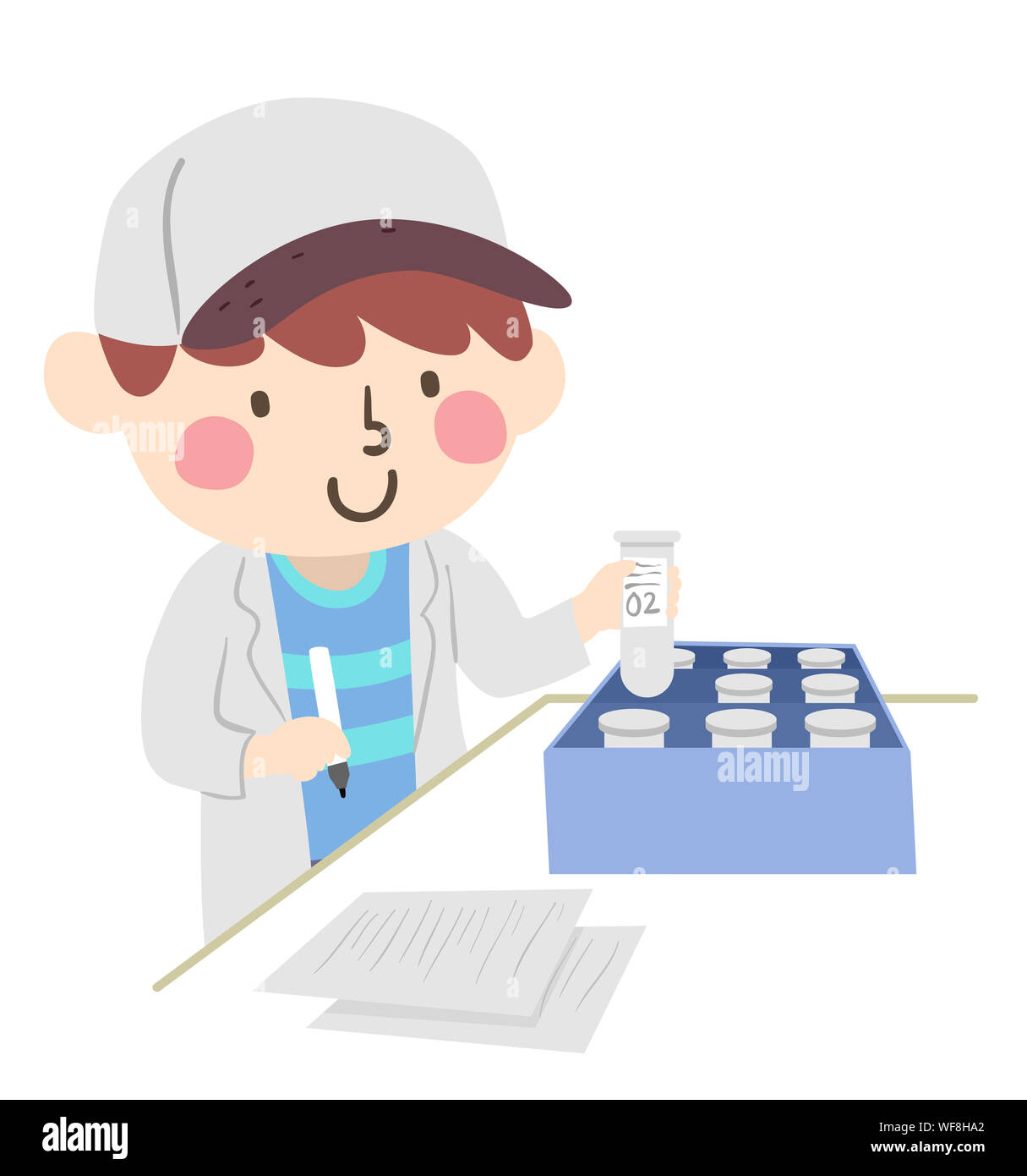 Illustration of a Kid Boy Wearing White Lab Gown, Holding Pen and ...