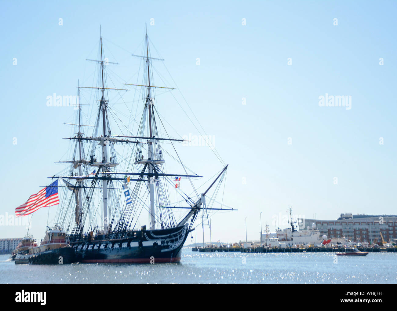 BOSTON (Aug. 30, 2019) USS Constitution is tugged out to Fort ...