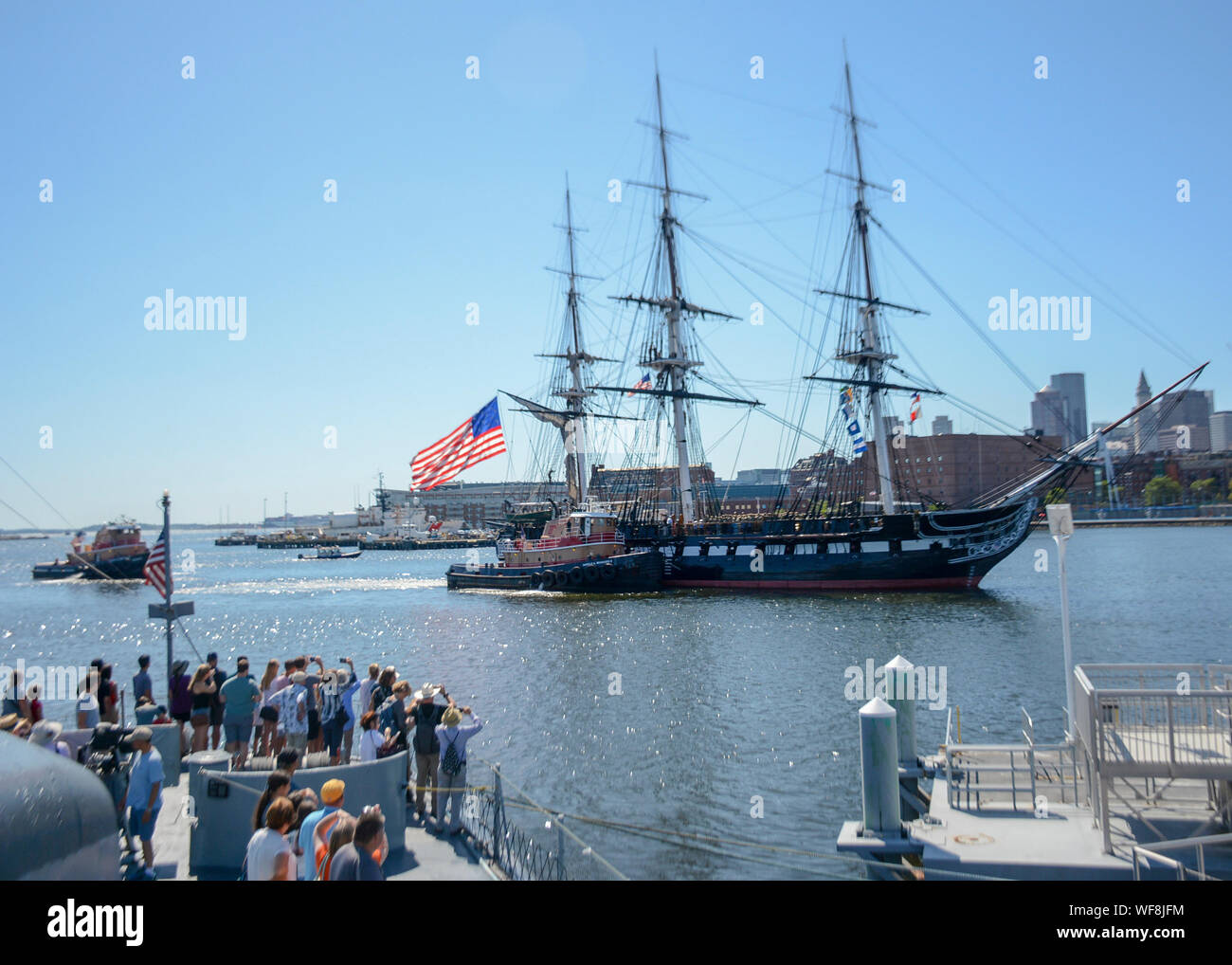 BOSTON (Aug. 30, 2019) USS Constitution is tugged out to Fort ...