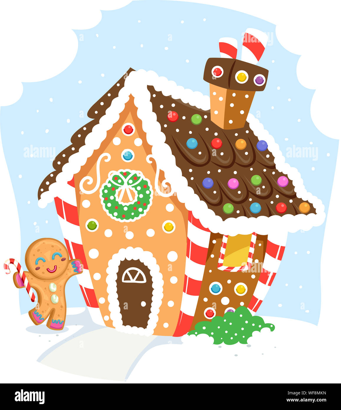 Illustration of a Gingerbread Man Cookie Standing Beside a Gingerbread ...