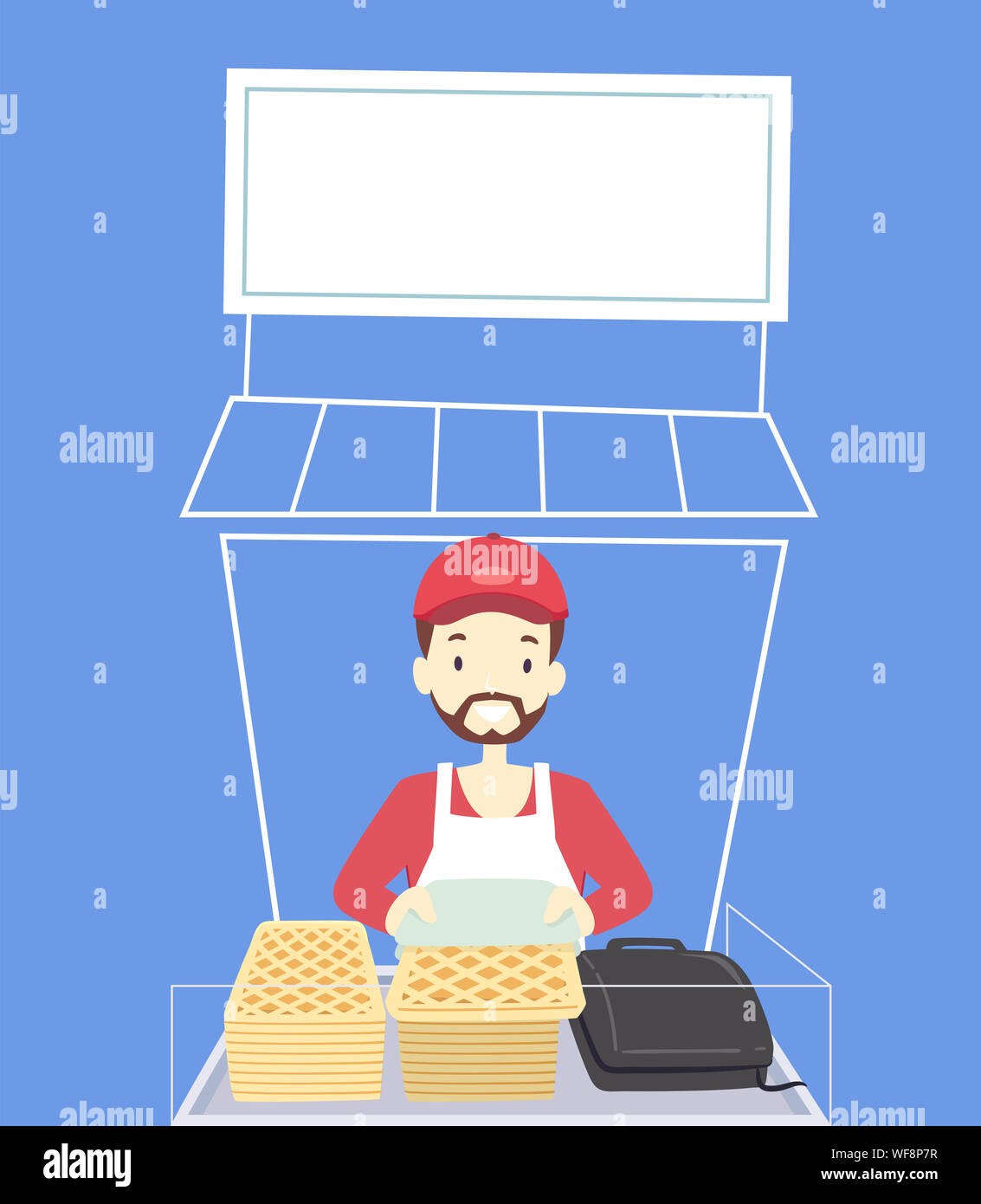 Illustration of a Man Selling Waffles in a Christmas Market Stall Stock ...