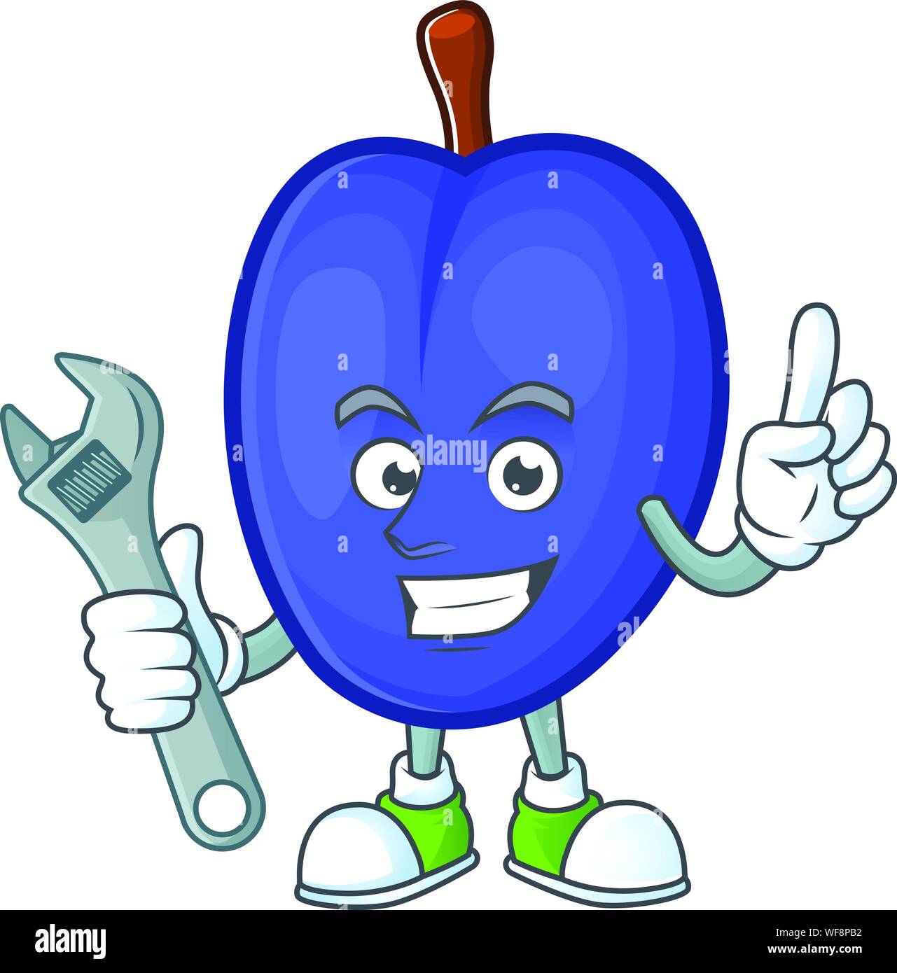 Mechanic fruits prune character on white background Stock Vector Image ...