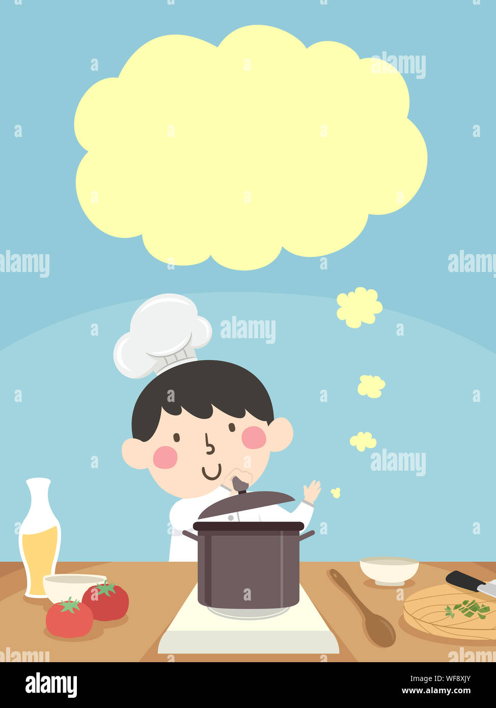 Illustration of a Kid Boy Wearing Chef Hat Cooking with a Blank ...