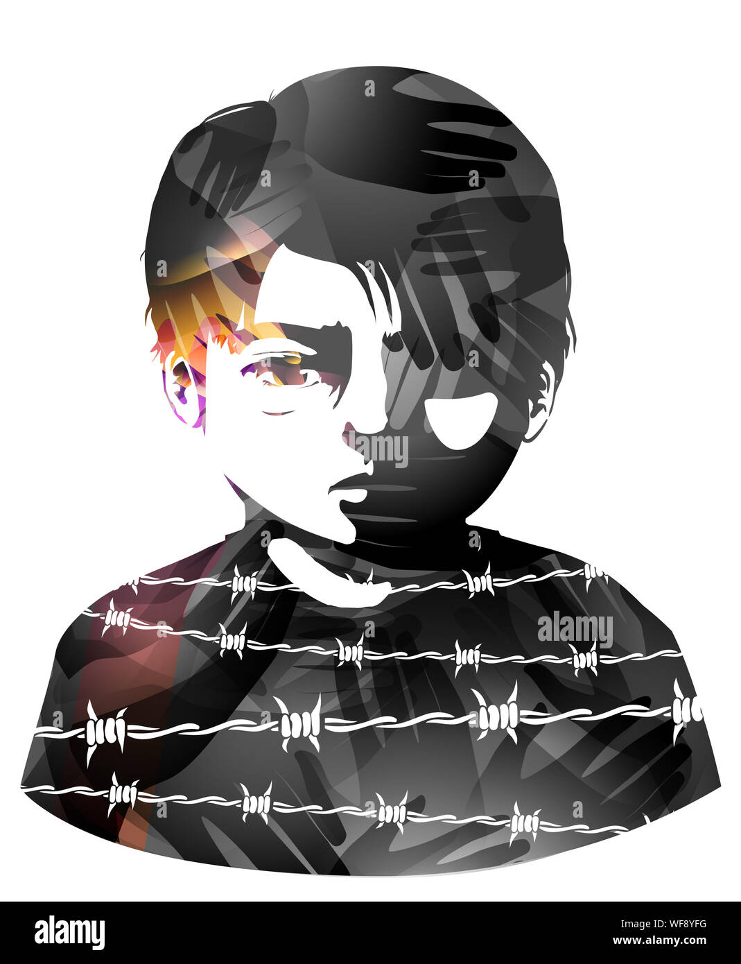 Illustration of a Sad and Distressed Kid Boy with Hand Prints All Over ...