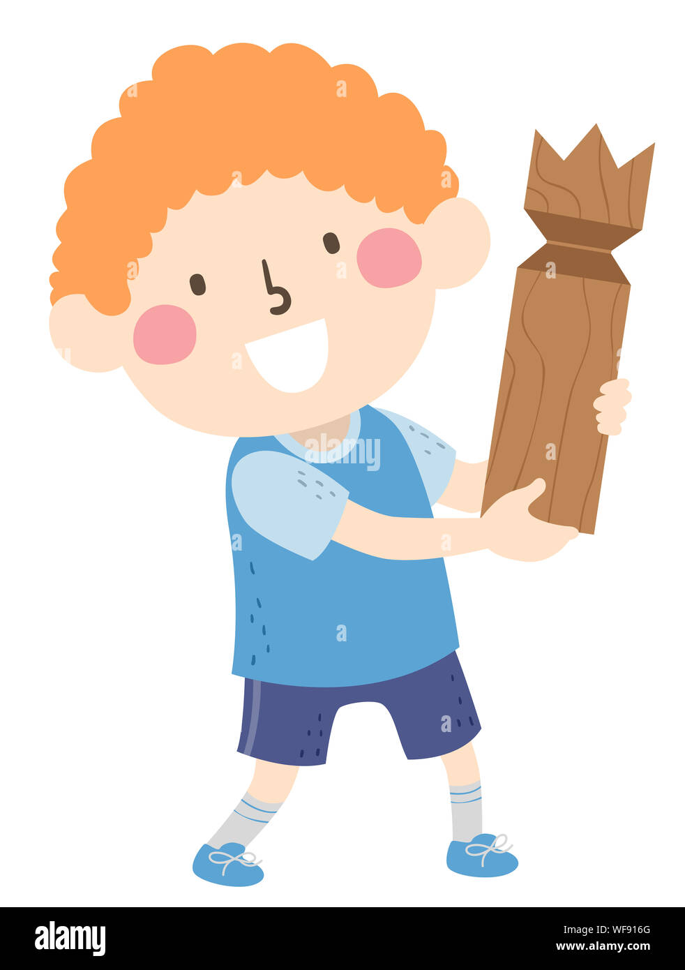 Illustration of a Kid Boy Holding a Big Wooden Kubb King and Playing ...