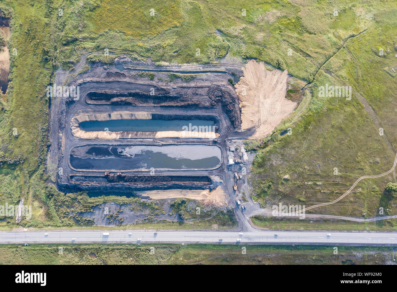 Aerial view of a quarry for the extraction and laundering of minerals ...