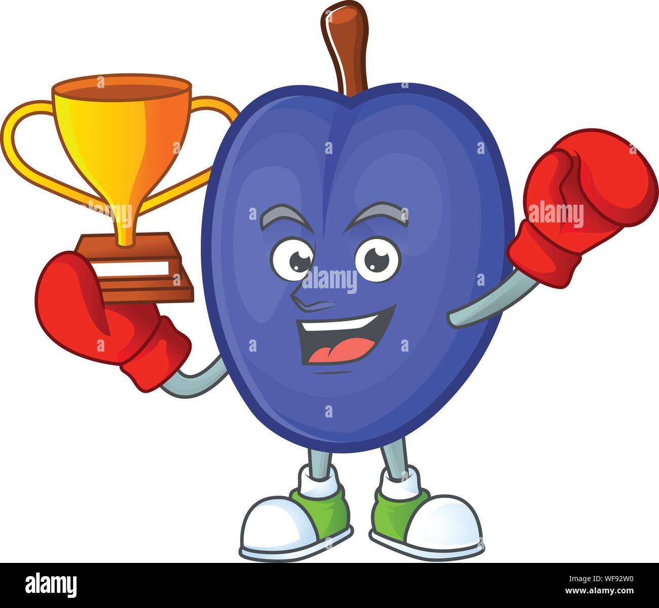 Boxing winner fruits prune character on white background Stock Vector ...