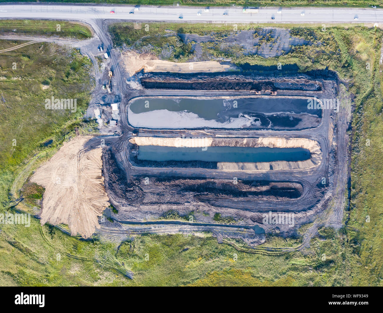 Aerial view of a quarry for the extraction and laundering of minerals ...