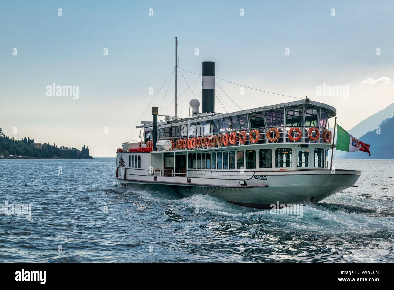 Lake Garda, Italy - July 26, 2019: An old paddle steamer boat on Lake ...
