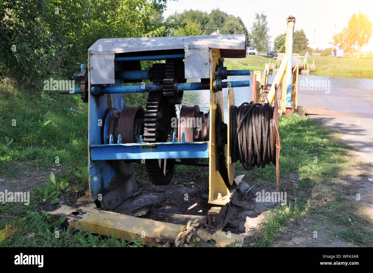 Ferry. A flexible steel cable sling or a cable sling on a winch shaft ...