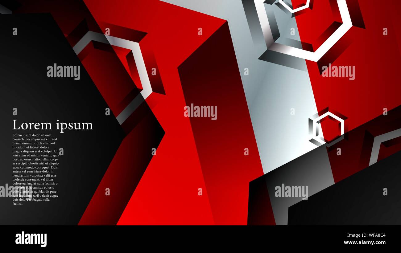 Vector hexagon overlaps and red color for background, space for text ...