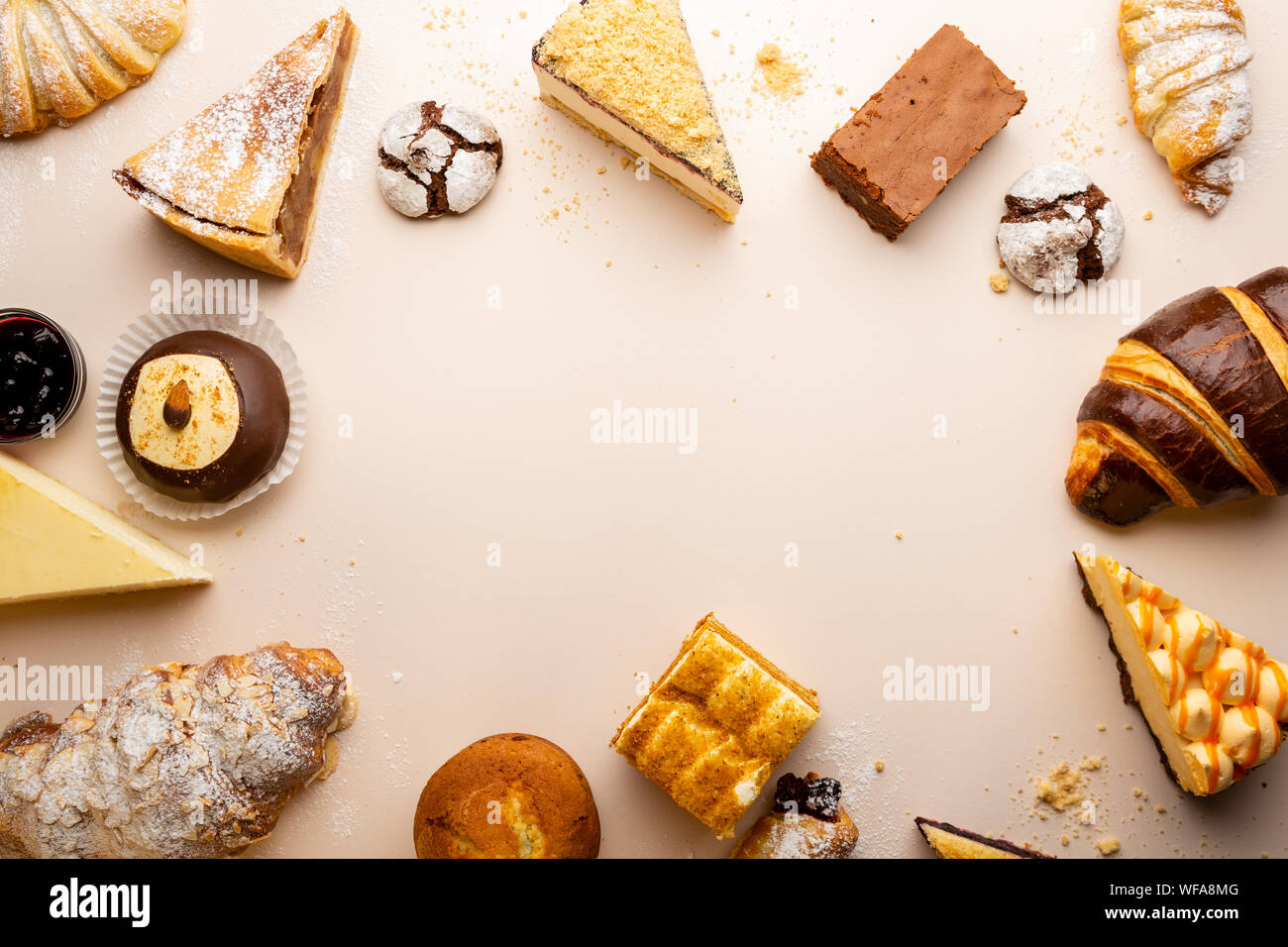 Food background with collection cakes Stock Photo - Alamy