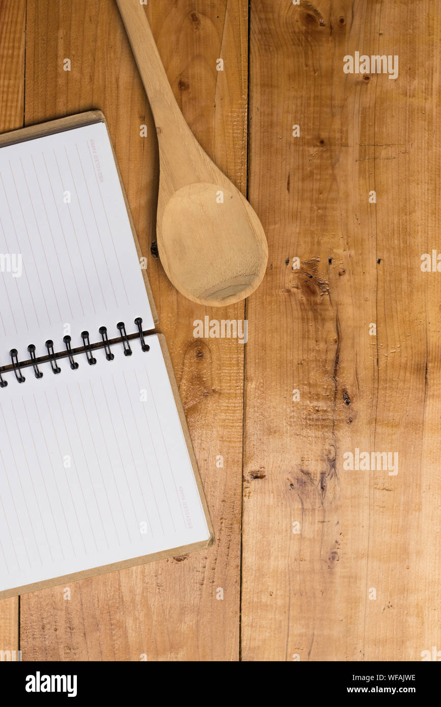 Kitchen wood table with book page hi-res stock photography and images ...