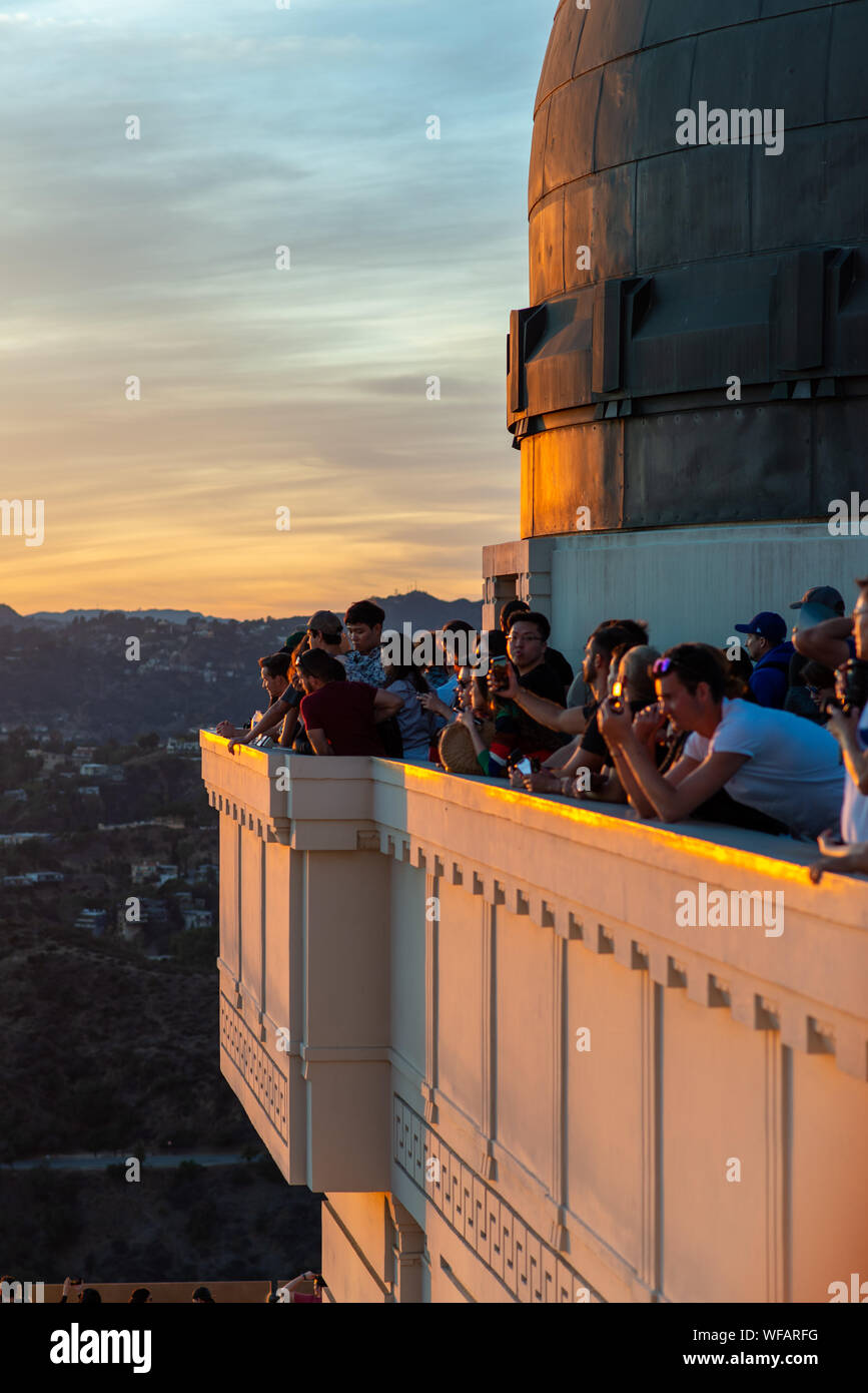 LA, USA - 3rd November 2018: Tourists atop the famous Griffith ...