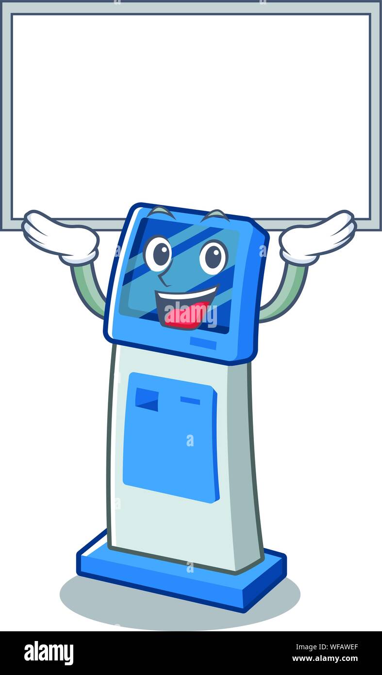 Up board digital information cartoon kiosk above mascot table Stock ...