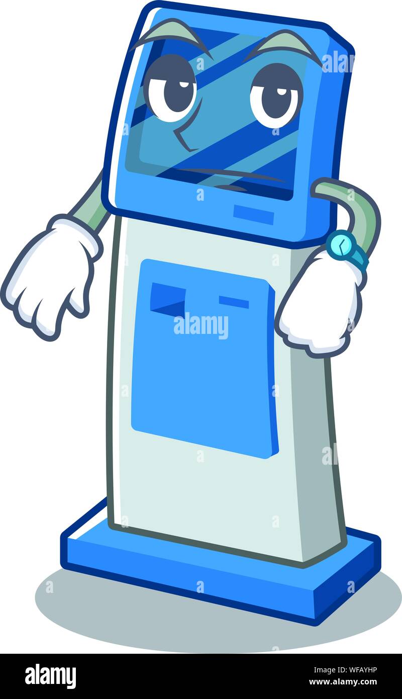 Waiting digital information cartoon kiosk next to table Stock Vector ...