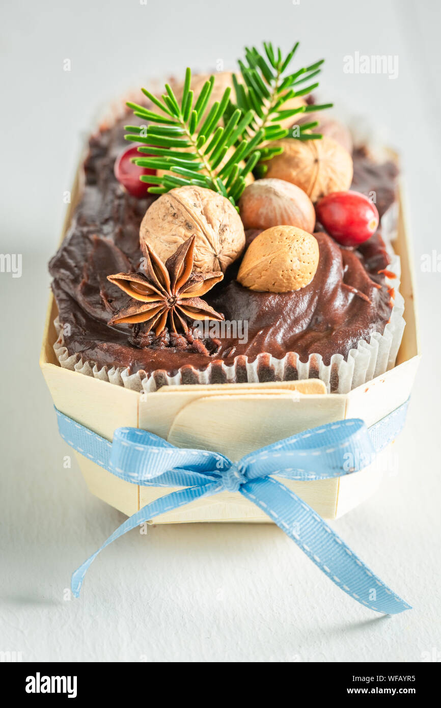 Traditionally gingerbread nuts for Christmas decorated with spruce ...