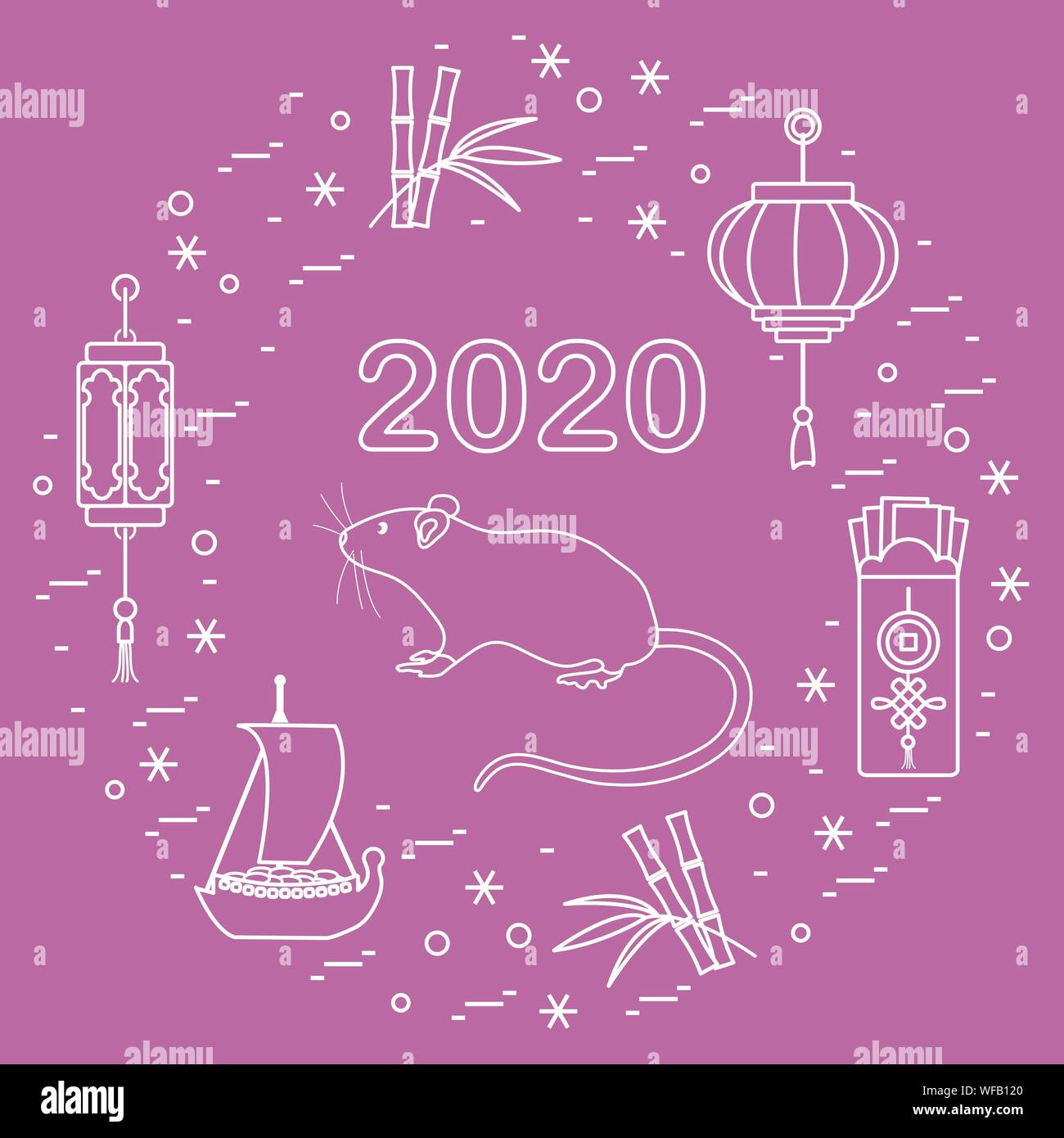 Happy new year. Vector illustration with 2020 year numbers, rat ...