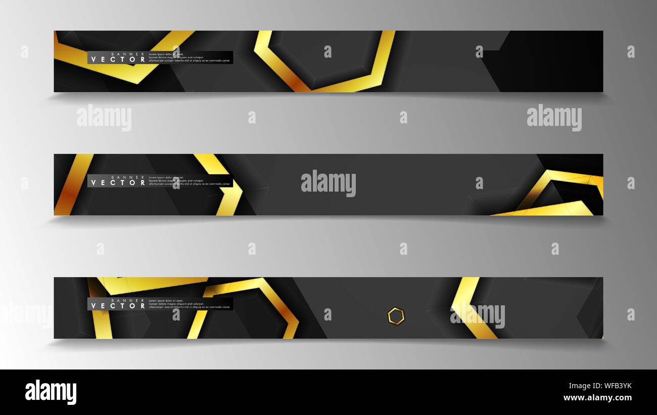 Banner collection, vector backgrounds with hexagon gold. space banner ...