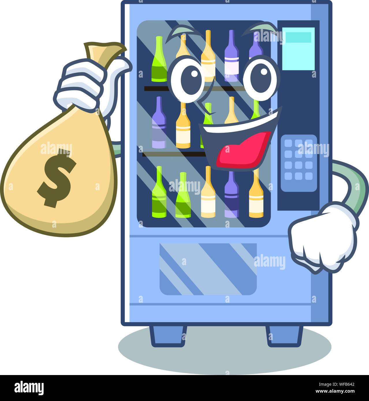 With money bag cartoon wine vending machine on character table Stock ...