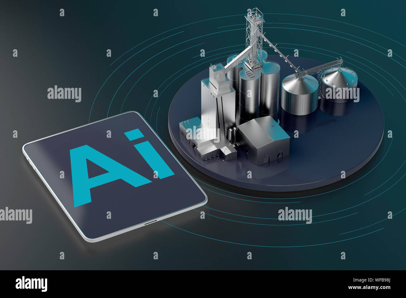 smart grain processing plant and tablet. 3d rendering Stock Photo - Alamy