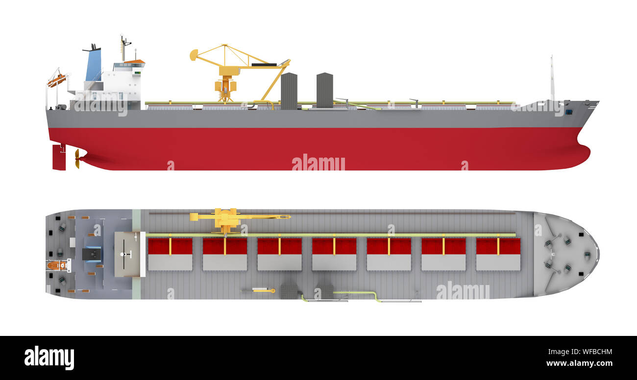empty cargo ship with cranes isolated on white. 3d rendering Stock ...