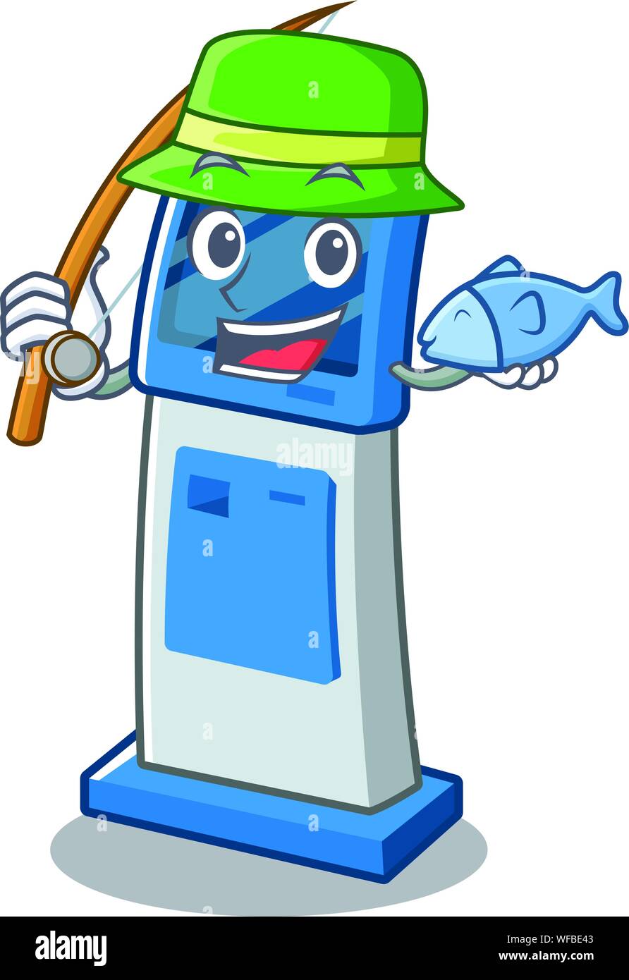 Fishing information digital kiosk isolated in the mascot Stock Vector ...