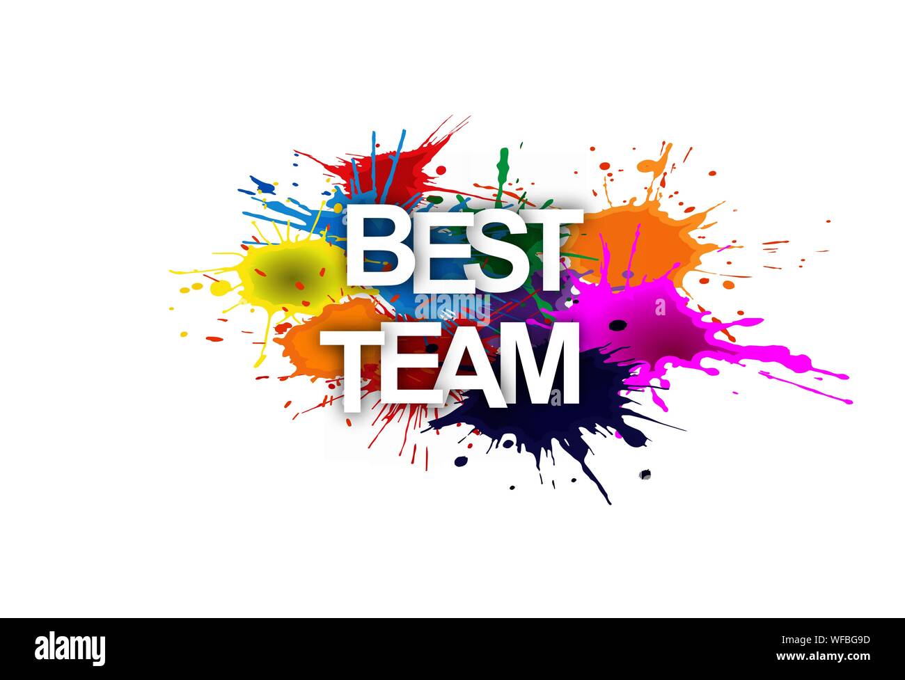 BEST TEAM. Word on the background of colored paint splashes Stock ...