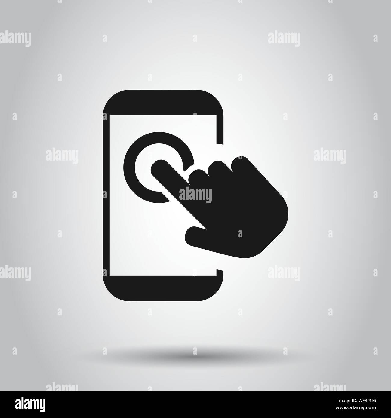 Hand touch smartphone icon in flat style. Phone finger vector ...