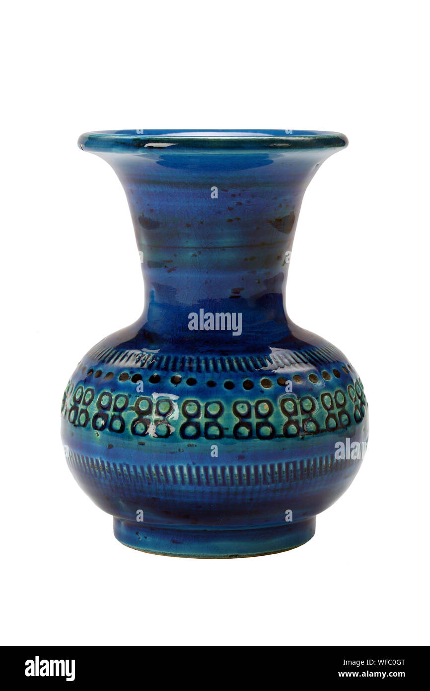 Handmade blue vase isolated on white background Stock Photo - Alamy