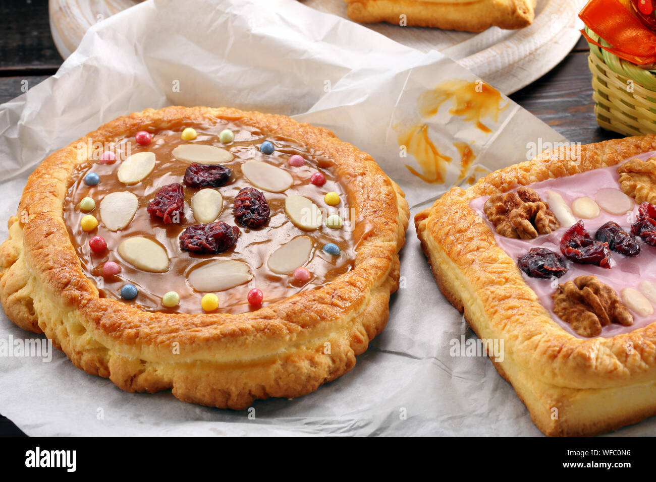 Mazurek traditional polish easter cake on wooden background Stock Photo ...