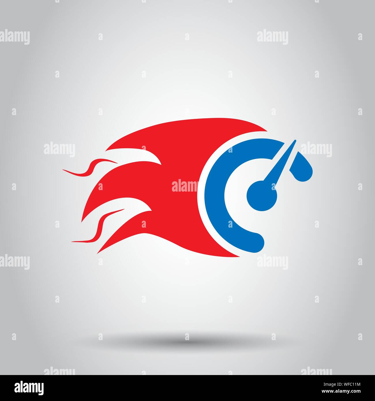 Flaming speedometer sign icon in flat style. Accelerate vector ...