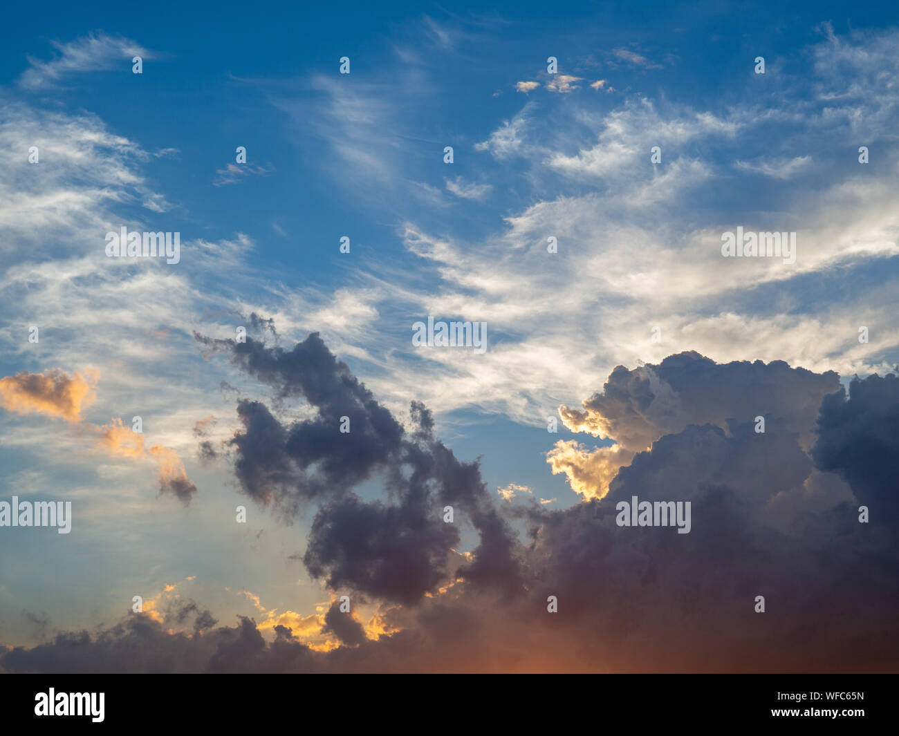 The sky at sunset, Sunny background, blue sky with white clouds ...