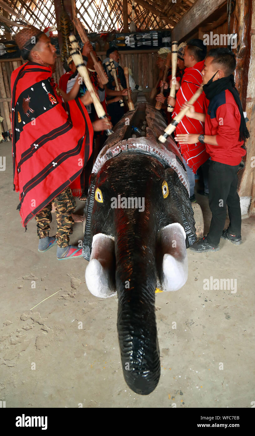 Chang Tribe Beating Tribal Drum, Hornbill festival, Nagaland, India ...