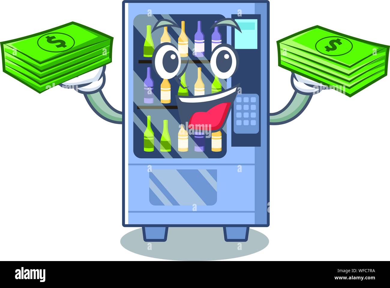 With money bag wine vending machine isolated with character Stock ...