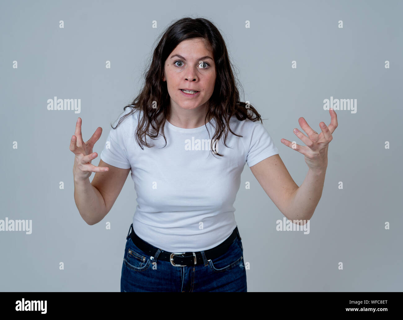 Facial expressions and emotions. Portrait of Young attractive caucasian ...