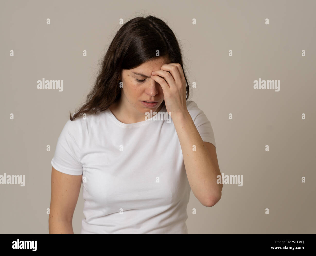 Human emotions and expressions and mental health concept. Young sad ...