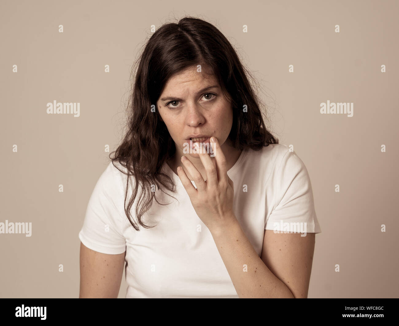 Human emotions and expressions and mental health concept. Young sad ...