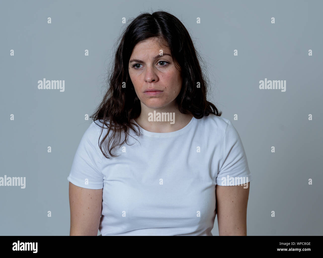 Human emotions and expressions and mental health concept. Young sad ...